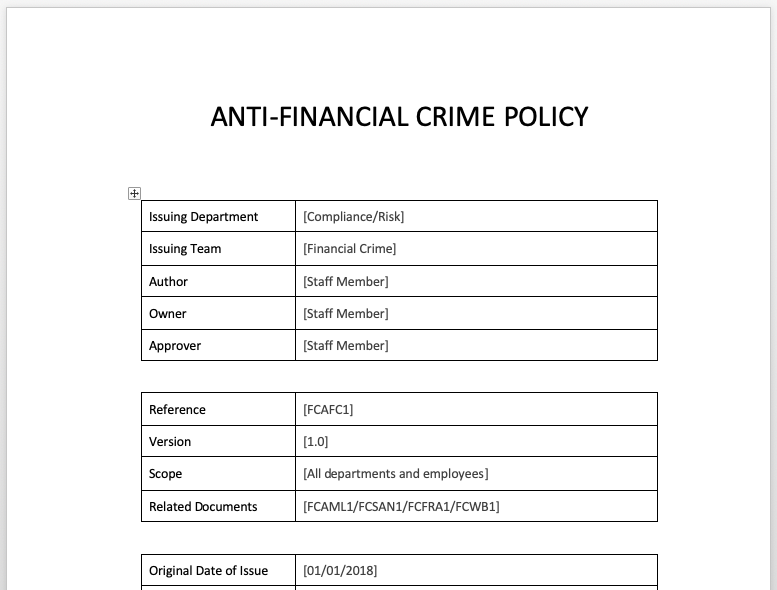 Anti-Financial Crime Policy – Financial Crime Consulting